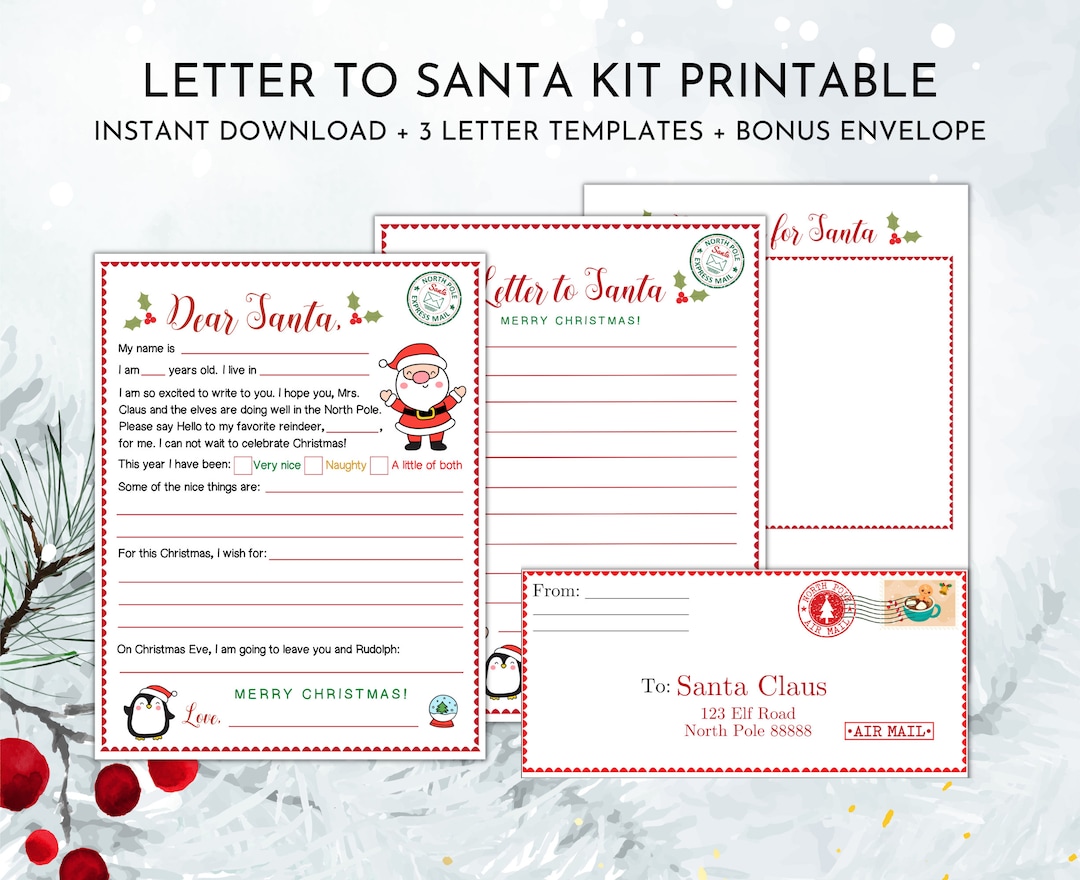 Letter to Santa Kit Printable | Letter to Santa Template With Envelope ...