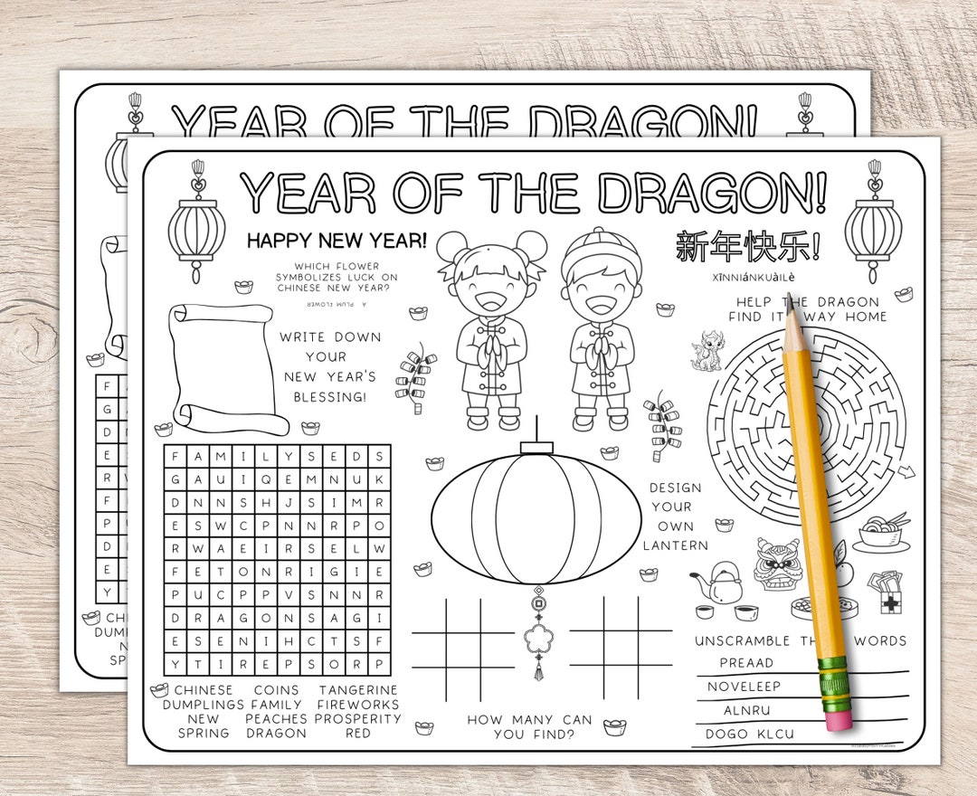 Chinese New Year 2024 Placemat Activity Sheet | Year of the Dragon ...