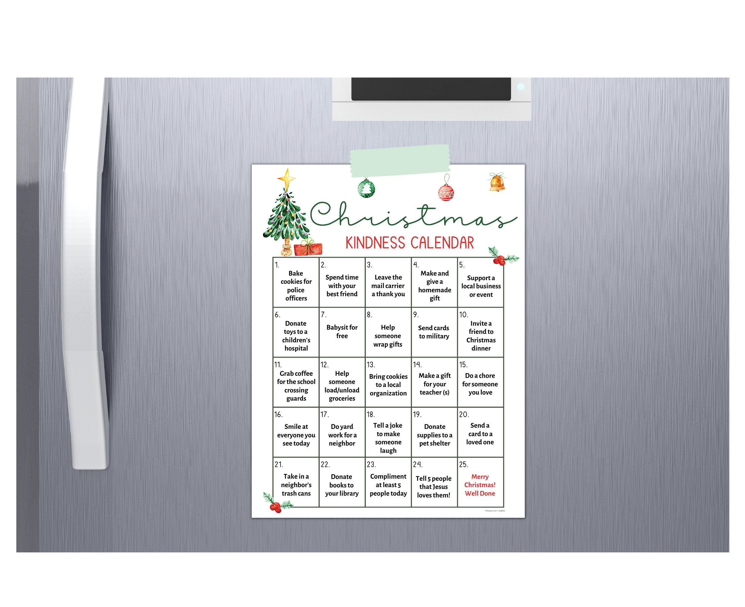Christmas Acts of Kindness Calendar | Editable Christmas Holiday ...