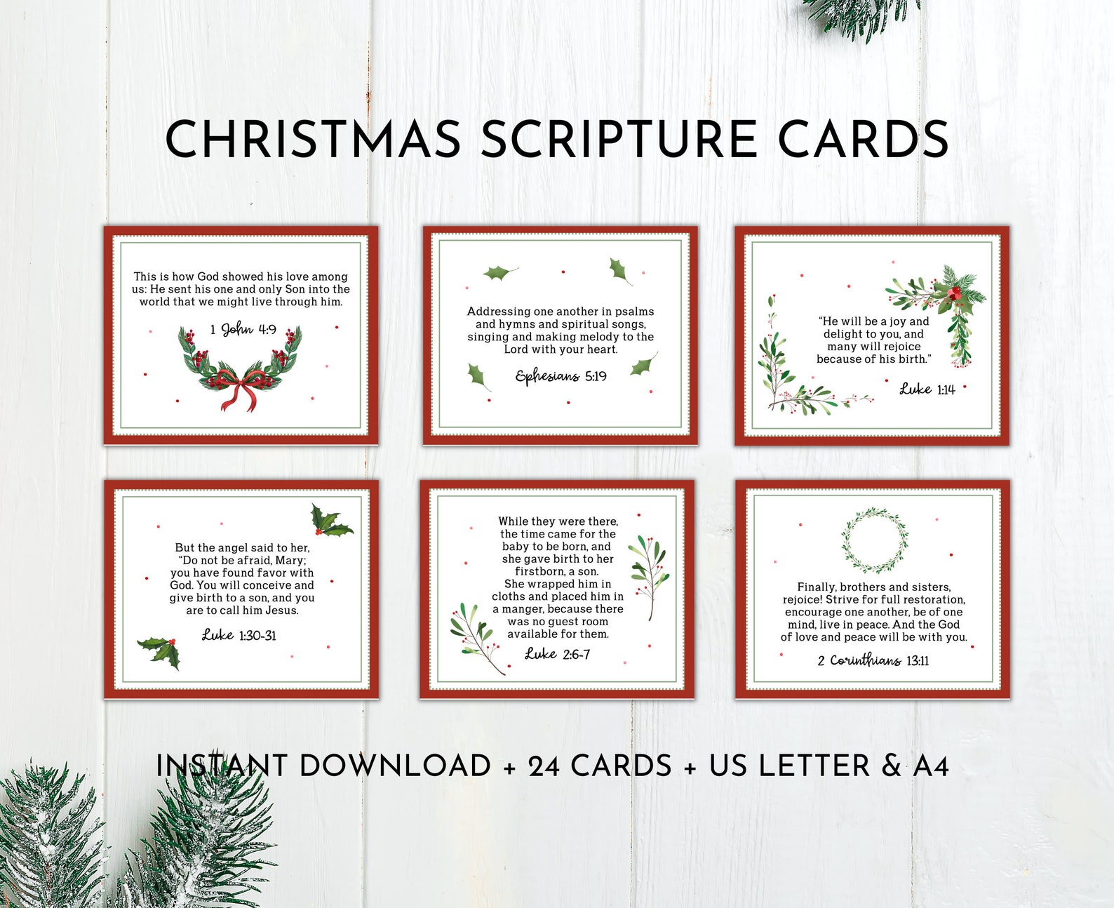 24 Christmas Scripture Cards Printable Christmas Bible Verse for Cards ...