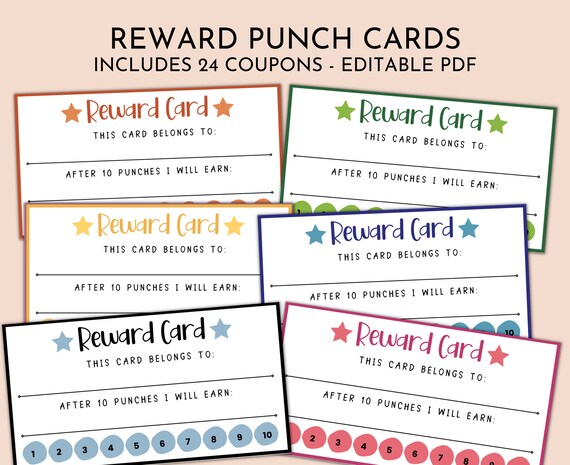 Editable Reward Punch Cards Printable Punch Cards - Etsy UK