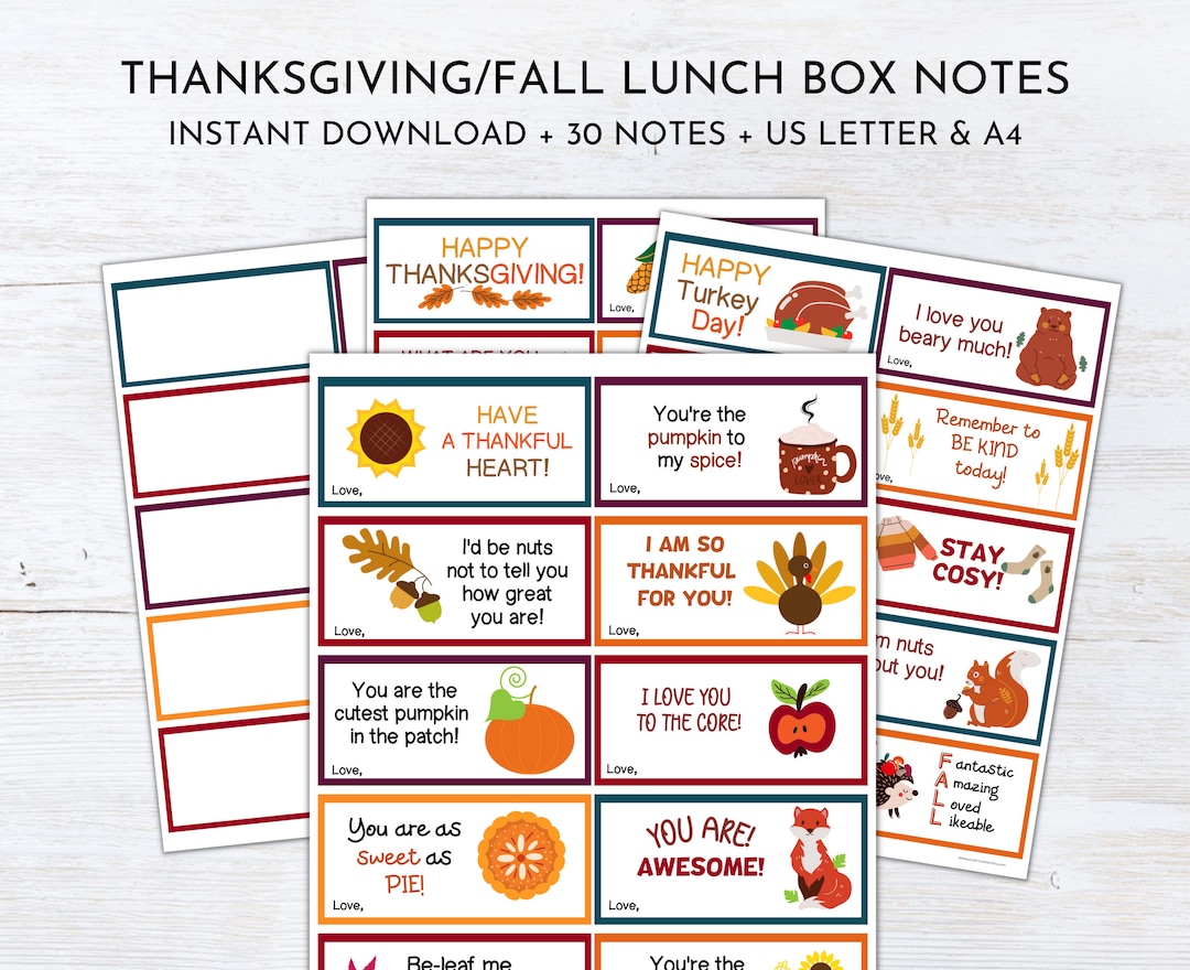 Thanksgiving/fall Lunch Box Notes for Kids Lunchbox Notes - Etsy