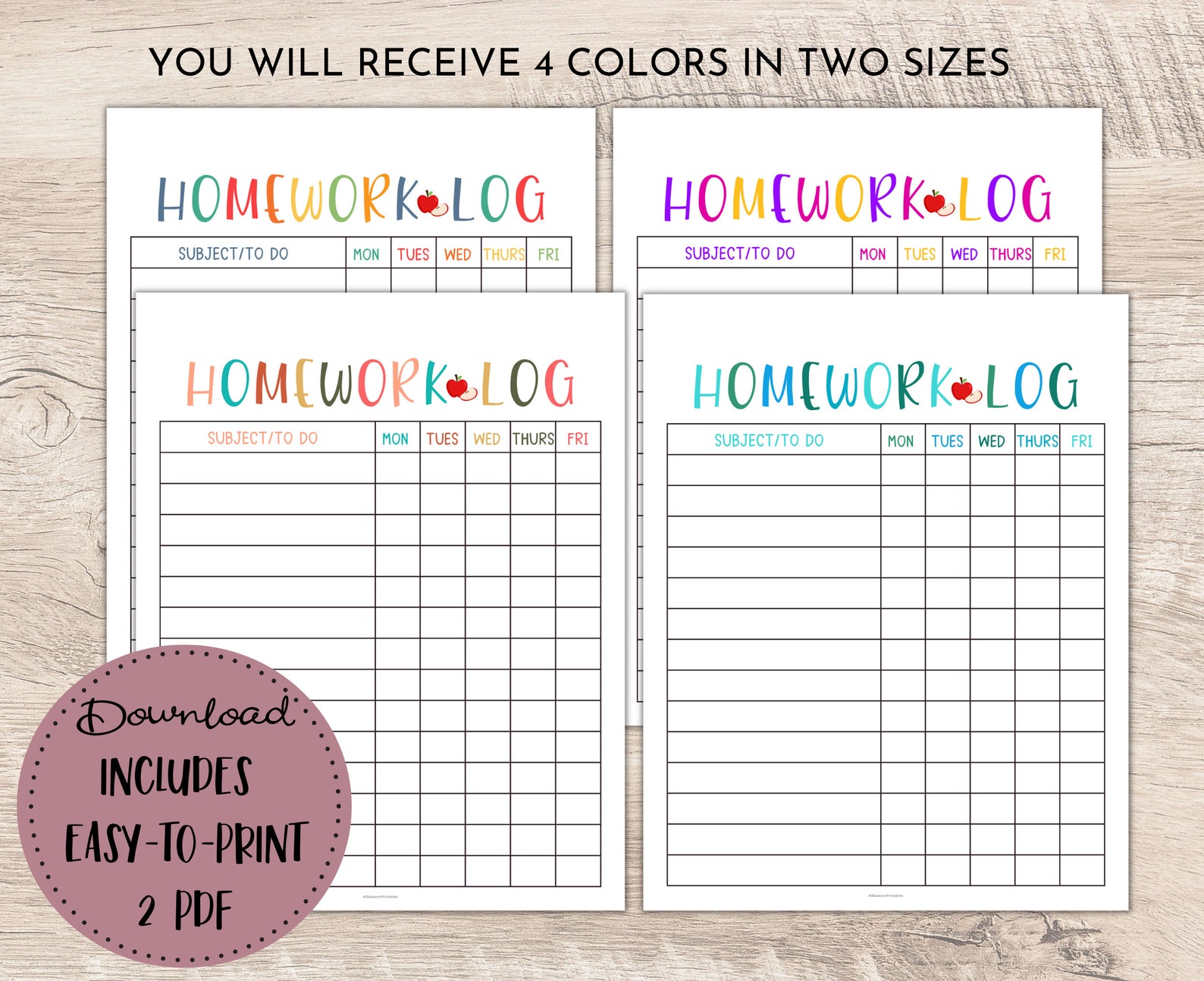 Homework Log Printable Homework Tracker for Kids Printable - Etsy