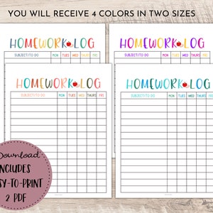 Homework Log Printable | Homework Tracker for Kids | Printable Homework ...