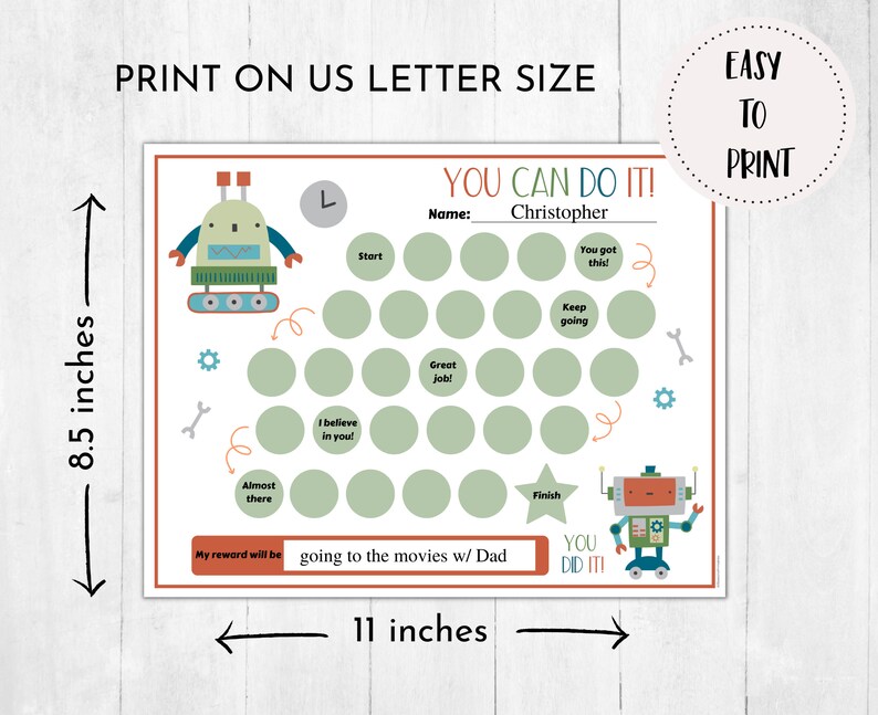 Reward Chart for Kids Editable Reward Chart Robots - Etsy