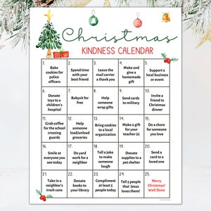 Christmas Acts of Kindness Calendar | Editable Christmas Holiday ...
