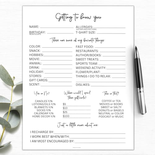 Getting to Know You Printable Coworker Questions All About - Etsy