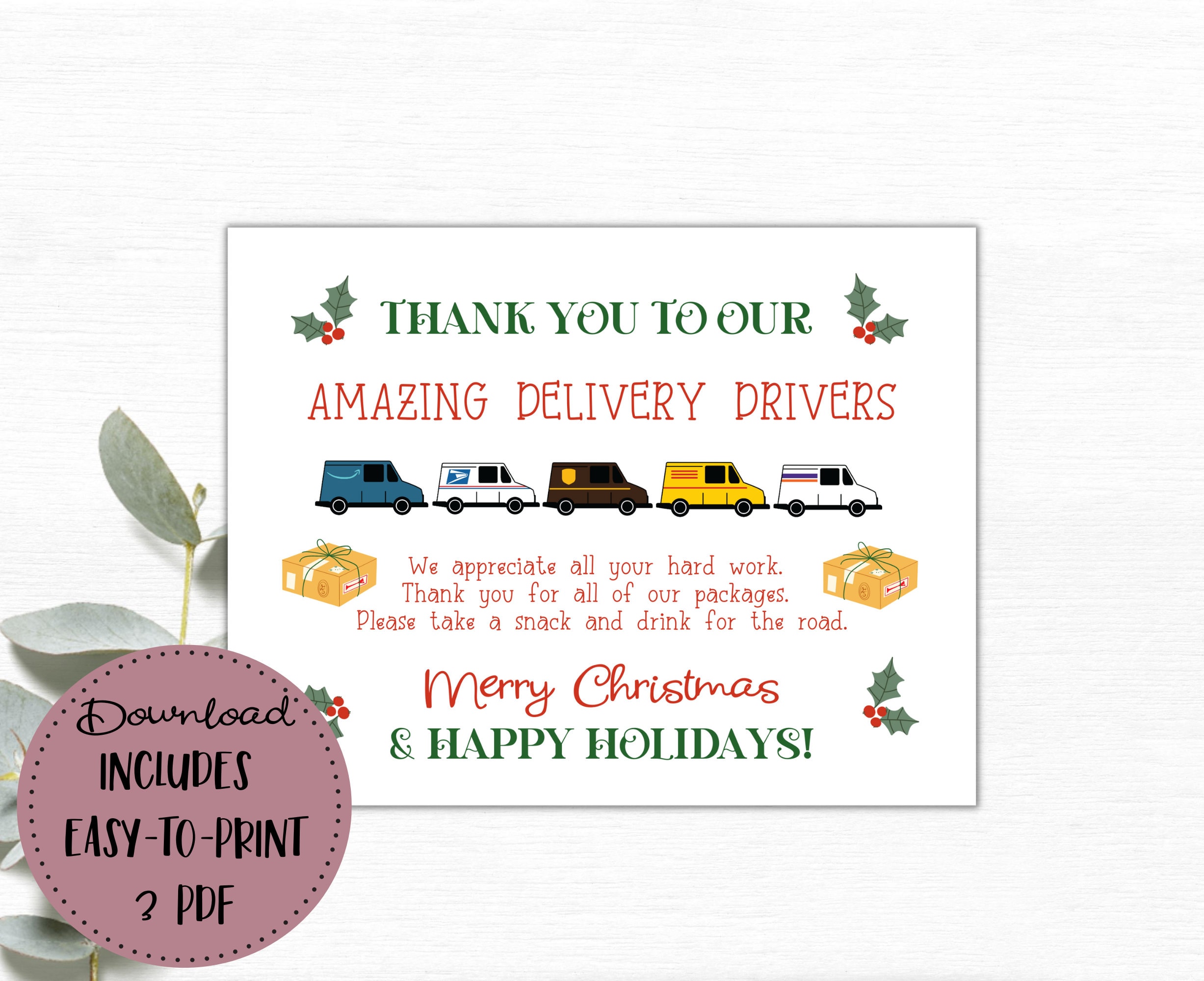 Delivery Drivers Thank You Sign Printable | Delivery Drivers Snack Sign ...