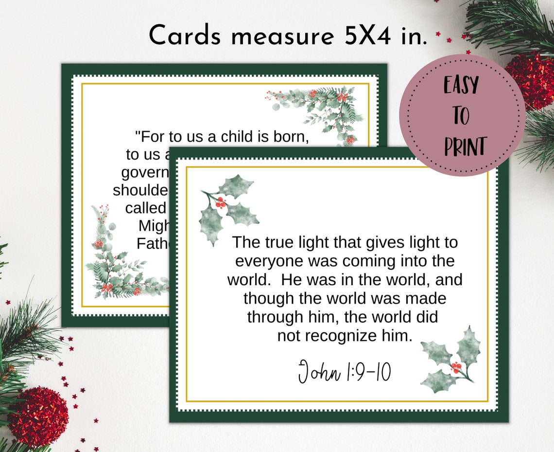 24 Christmas Scripture Cards Printable | Christmas Bible Verse for ...