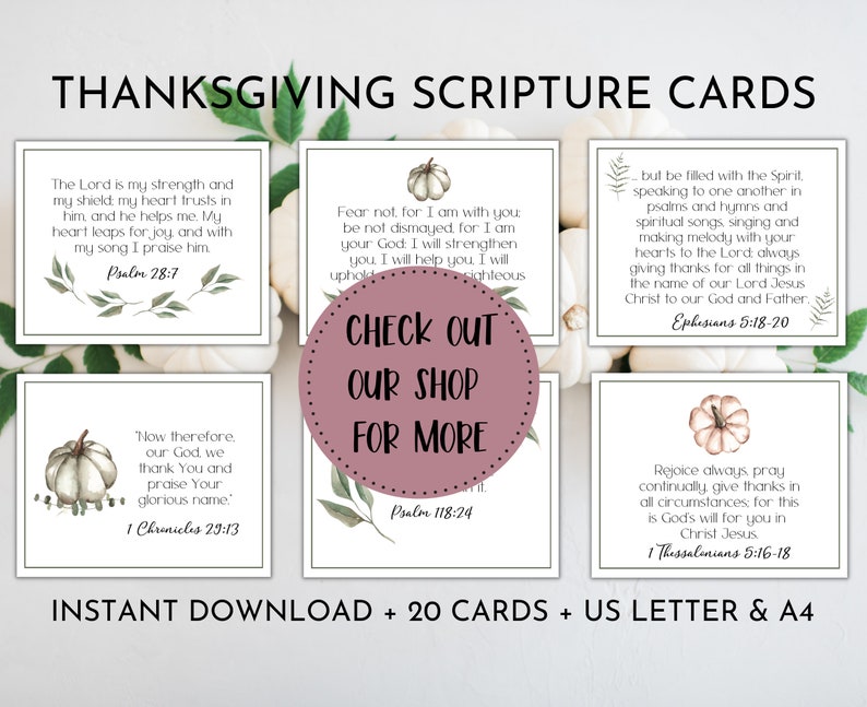 20 Thanksgiving Scripture Cards | Gratitude Christian Cards Printable ...