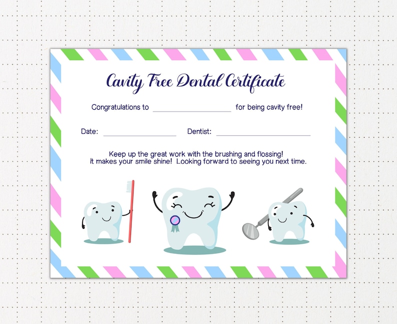 Cavity Free Dental Certificate | Cavity Free Dental Award | Dental ...