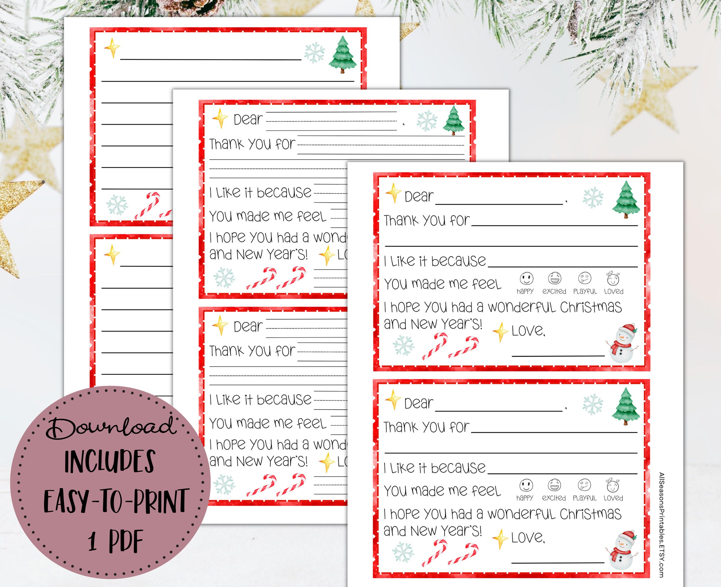 Kids Christmas Thank You Card Template, Fill in the Blank Thank You ...