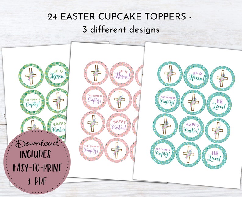 Easter Cupcake Toppers He is Risen Christian Easter Cake - Etsy