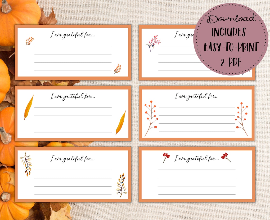 I Am Thankful for Cards Printable Thanksgiving Gratitude - Etsy
