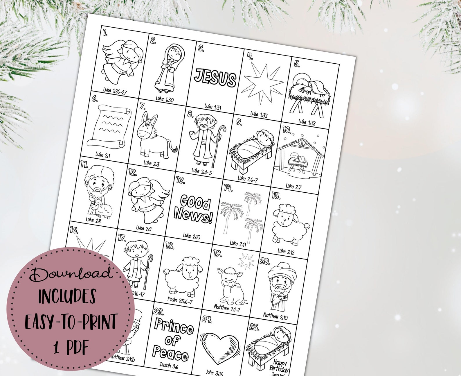 Nativity Advent Coloring Countdown | Printable Advent Calendar for Kids ...