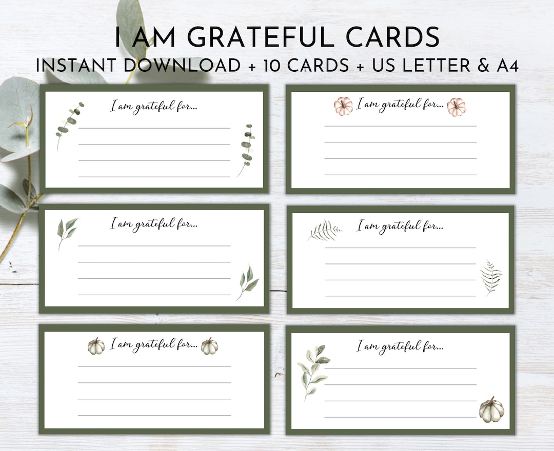 I Am Thankful for Cards Printable Thanksgiving Gratitude - Etsy