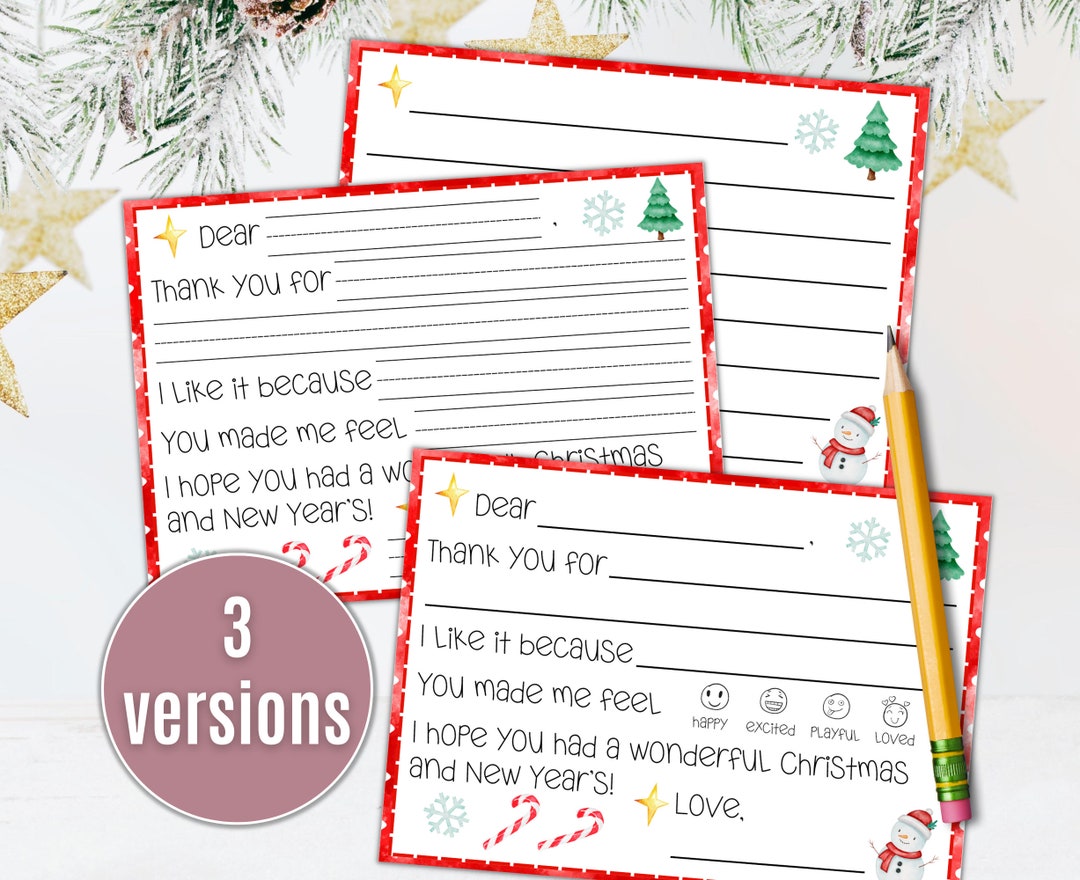 Kids Christmas Thank You Card Template, Fill in the Blank Thank You ...