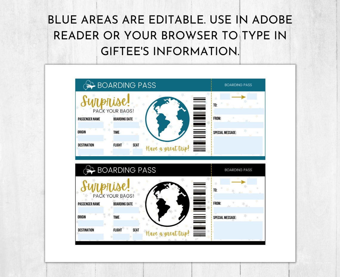 Printable Surprise Trip Ticket Custom Airplane Ticket - Etsy