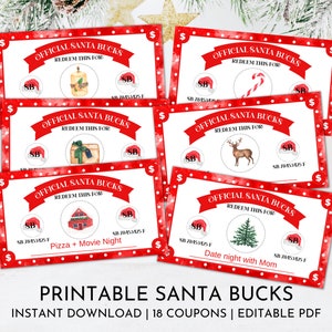 Editable Santa Bucks | Kids Christmas Coupons | Non Candy Stocking ...