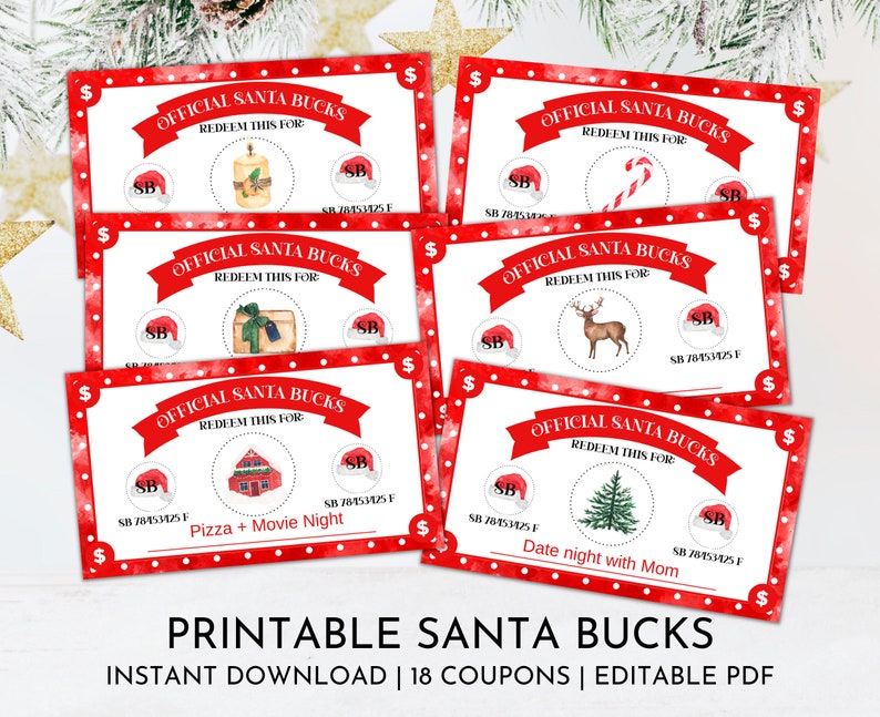 Editable Santa Bucks | Kids Christmas Coupons | Non Candy Stocking ...
