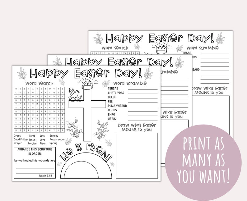 Christian Easter Placemat Activities Easter Placemat - Etsy