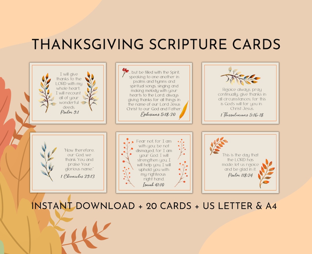 20 Thanksgiving Scripture Cards | Gratitude Christian Cards Printable ...