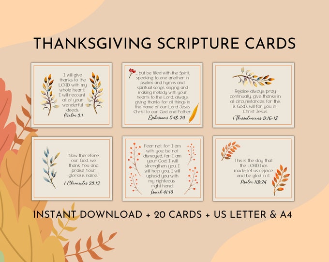 30 Days of Thanksgiving Printable Card Set: Full Bible Verse Version ...