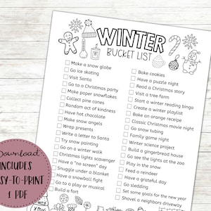 Winter Bucket List Editable, Holiday Bucket List Printable, Family ...