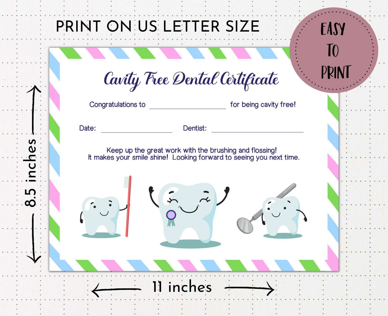 Cavity Free Dental Certificate Cavity Free Dental Award - Etsy