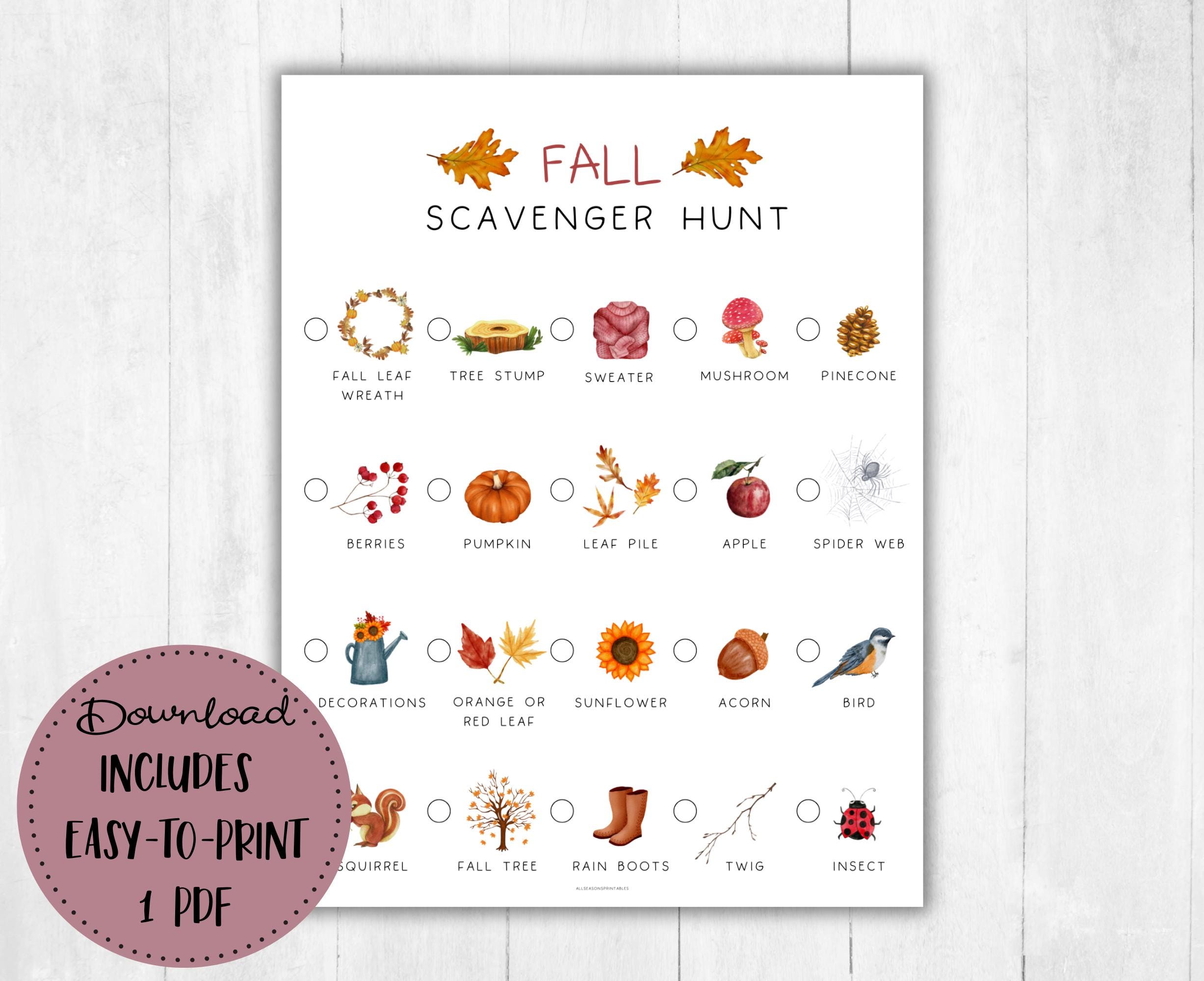Fall Scavenger Hunt Printable | Autumn Outdoor Activity | Neighborhood ...