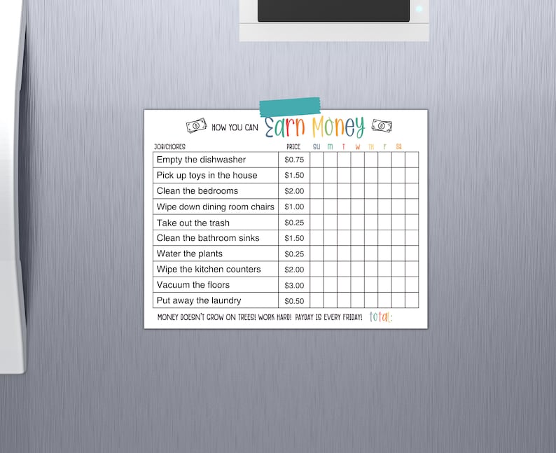 How to Earn Money Chore Chart | Allowance Chore Chart for Kids | Chore ...