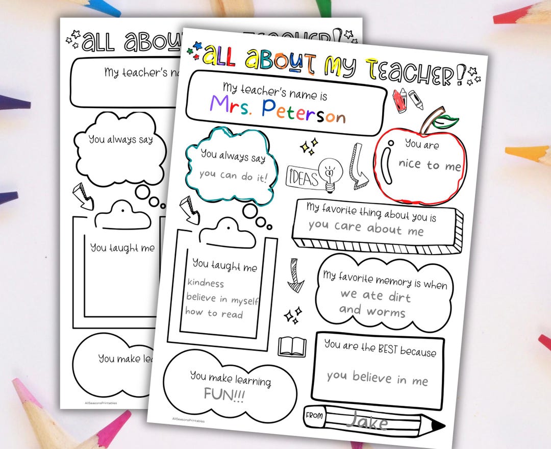 All About My Teacher Printable Template, Teacher Appreciation Week ...