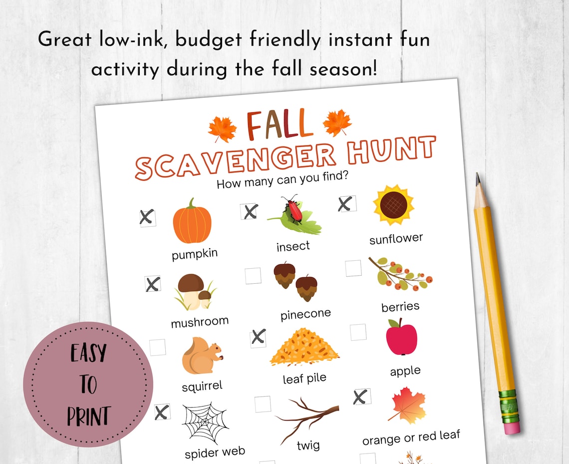 Fall Scavenger Hunt Printable Autumn Outdoor Activity - Etsy