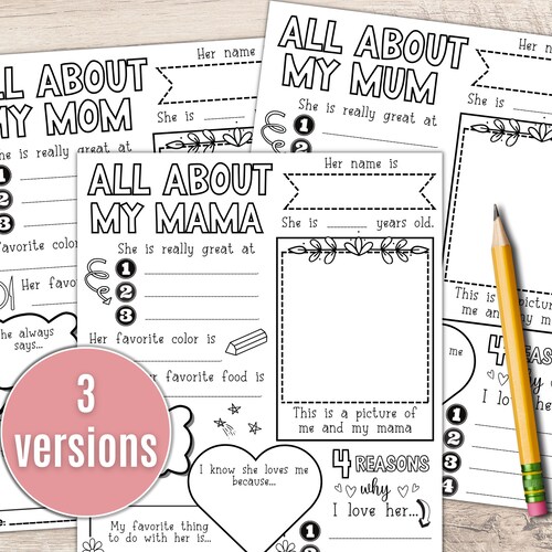 All About My Mom Mum Fill in the Blank Printable for - Etsy