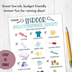 Indoor Scavenger Hunt Printable | Indoor Activity for Kids | Last ...
