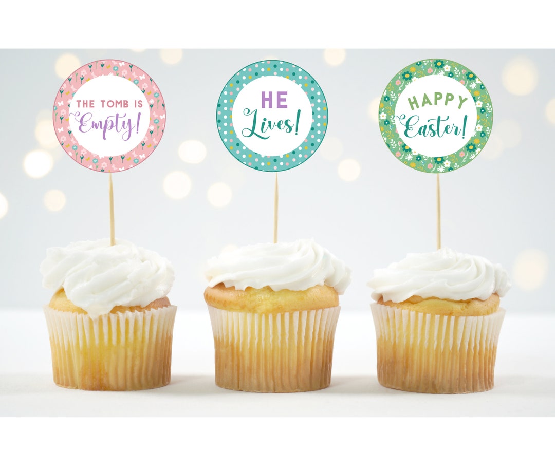 Easter Cupcake Toppers - He is Risen | Christian Easter Cake Decoration ...