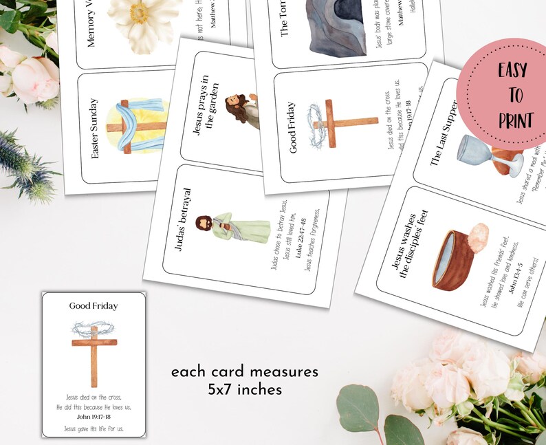 Easter Story Cards for Kids, Easter Nativity Countdown, Christian Holy ...