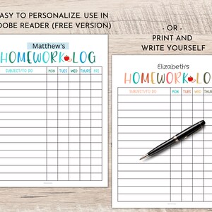 Homework Log Printable | Homework Tracker for Kids | Printable Homework ...