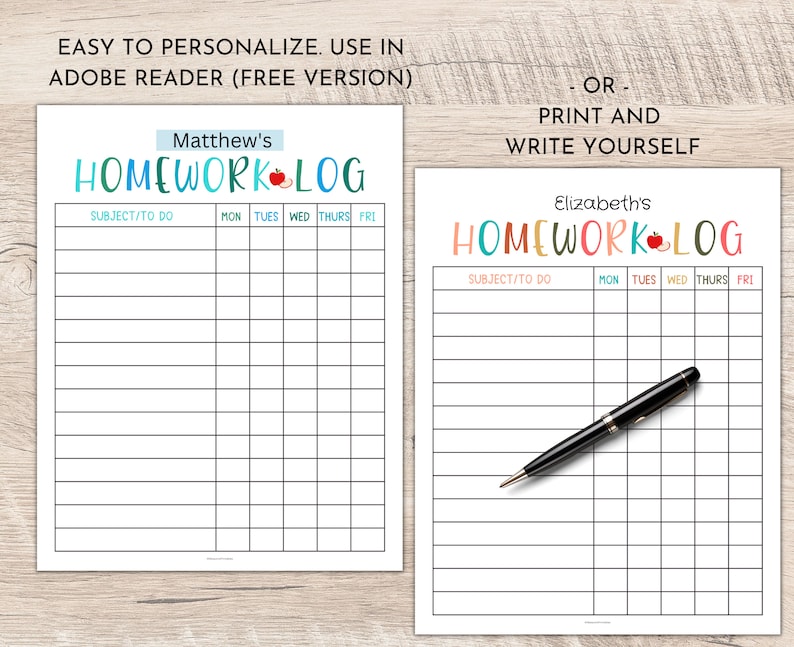 Homework Log Printable Homework Tracker for Kids Printable - Etsy
