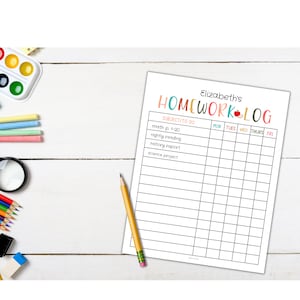 Homework Log Printable | Homework Tracker for Kids | Printable Homework ...