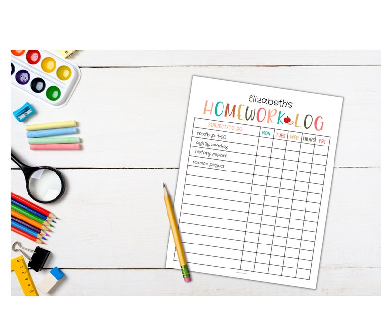 Homework Log Printable Homework Tracker for Kids Printable - Etsy