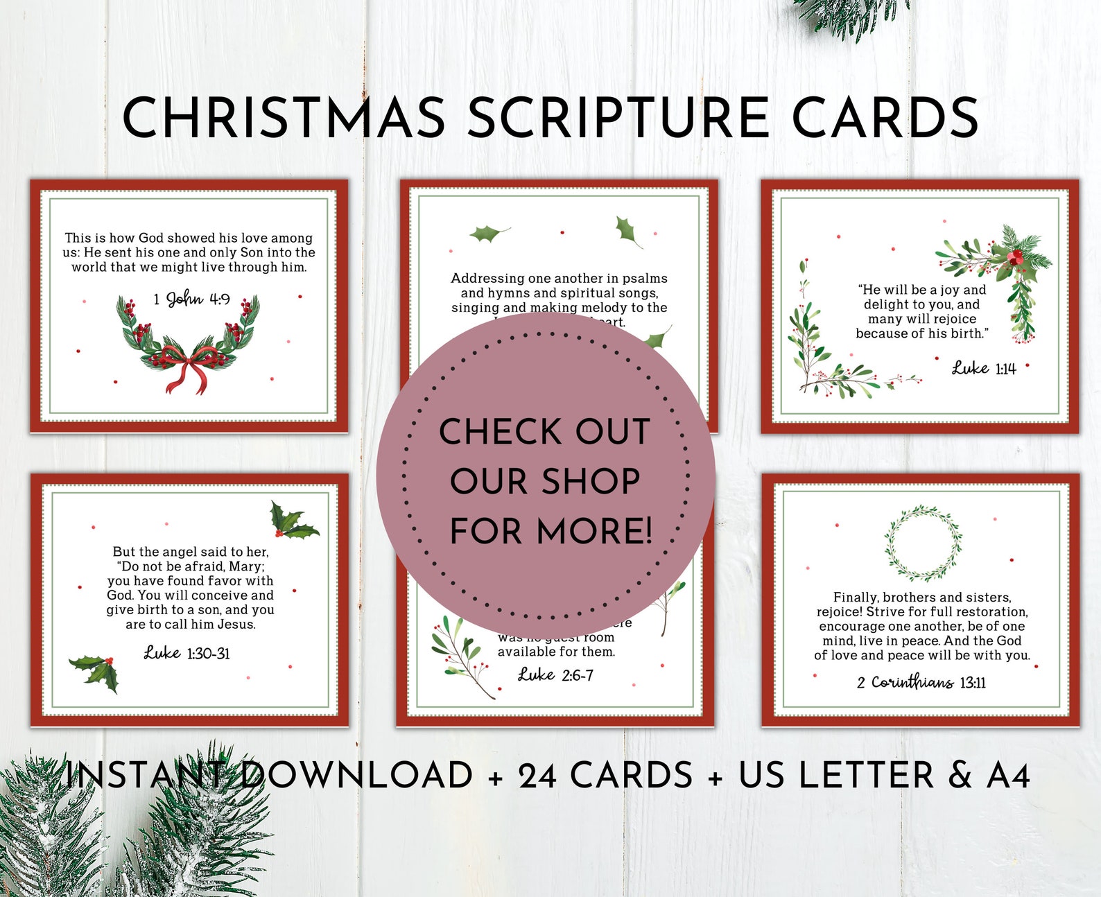 24 Christmas Scripture Cards Printable Christmas Bible Verse - Etsy