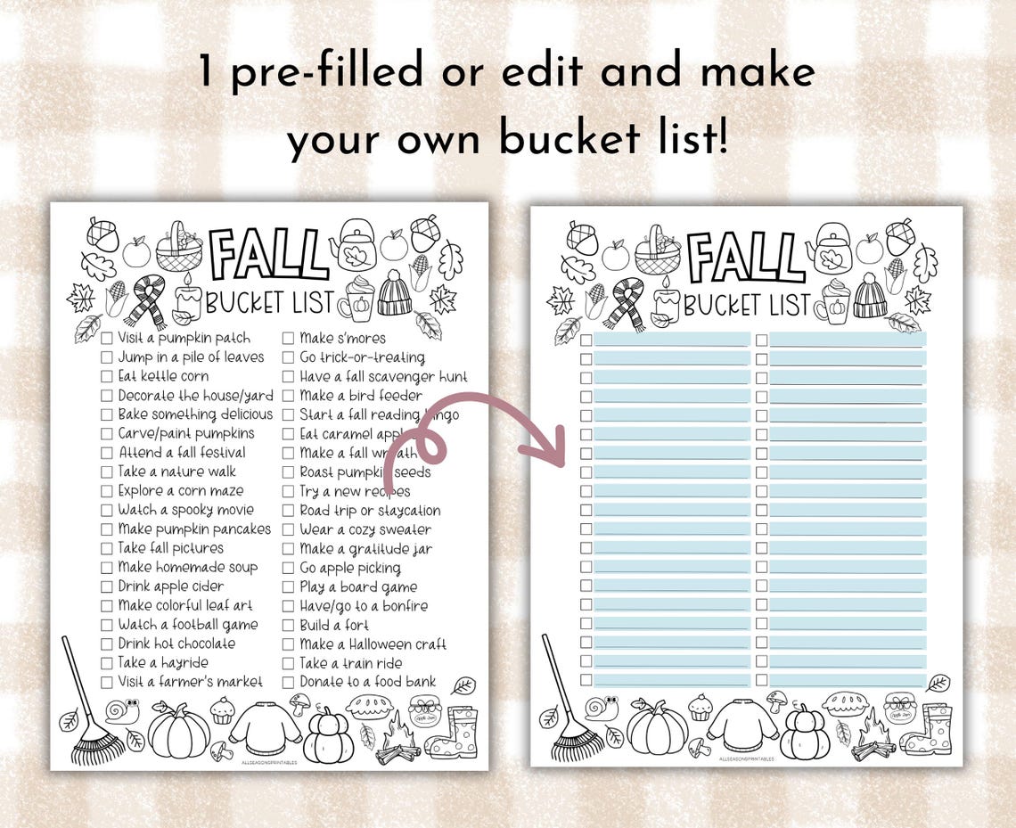 Fall Bucket List for Families, Fall Bucket List Printable, Editable ...