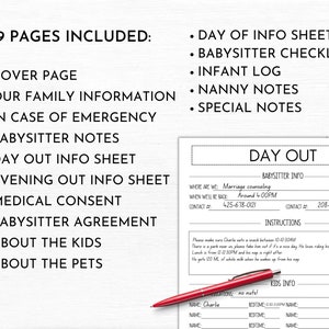 Babysitter Planner Kit | Babysitter Information Sheet | Babysitter ...
