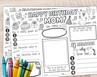 Happy Birthday Mom Coloring Page, Happy Birthday Mom Placemat Activity ...