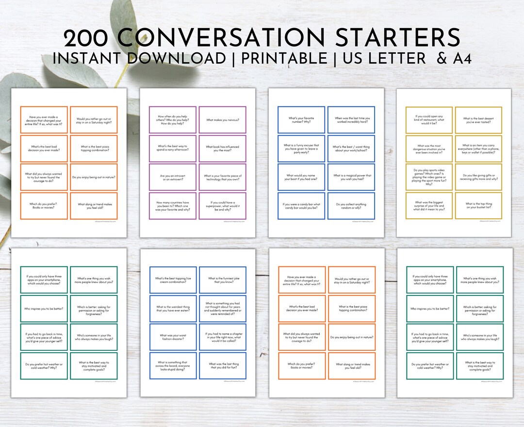 200 Conversation Starters Printable Conversation Cards Get - Etsy 200 Conversation Starters Printable Conversation Cards Get - Etsy