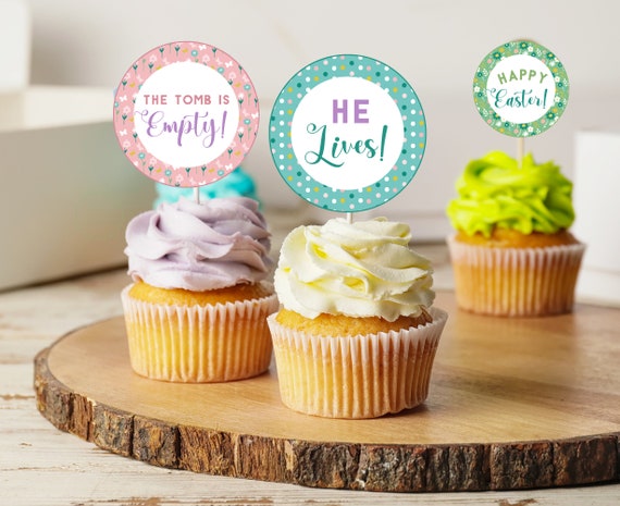 Easter Cupcake Toppers He is Risen Christian Easter Cake - Etsy