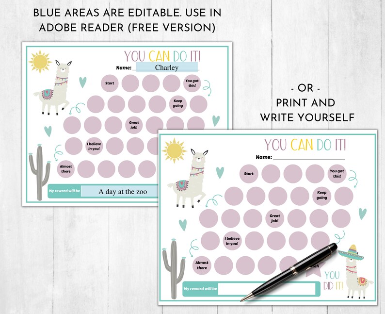 Reward Chart for Kids Editable Reward Chart Festive Llamas - Etsy
