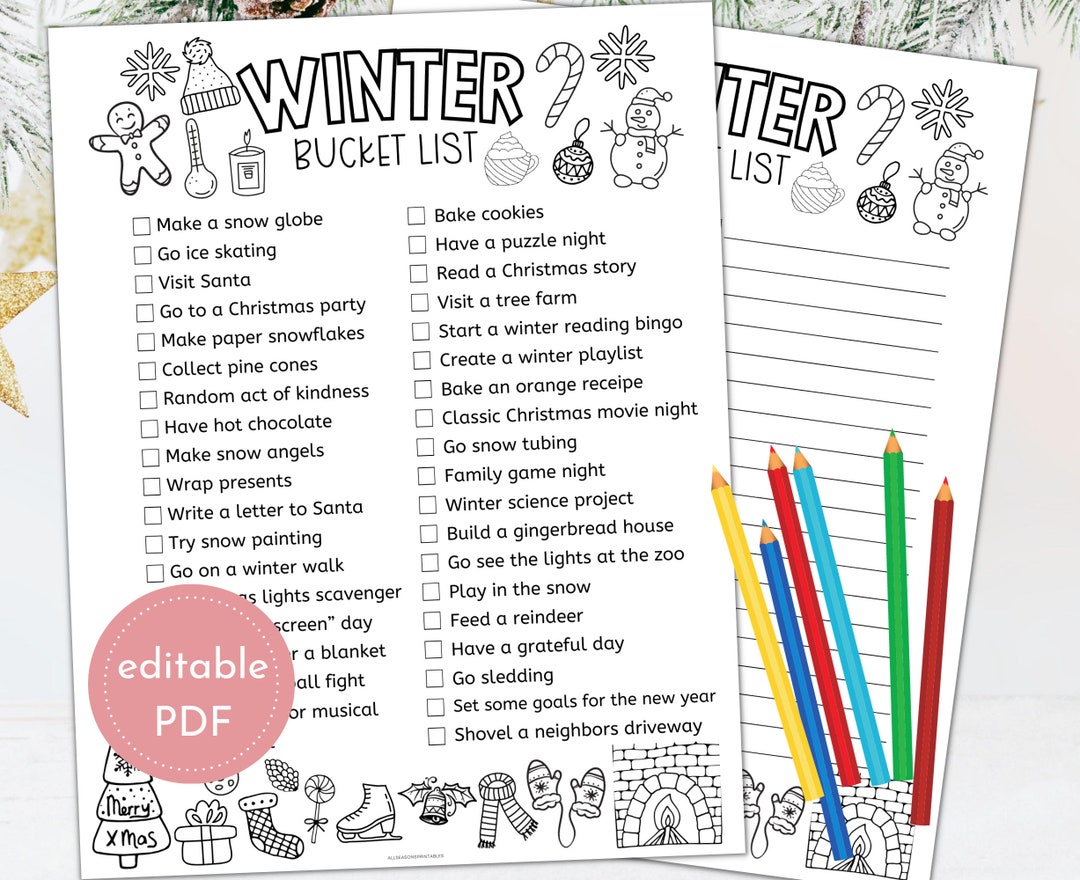 Winter Bucket List Editable, Holiday Bucket List Printable, Family ...