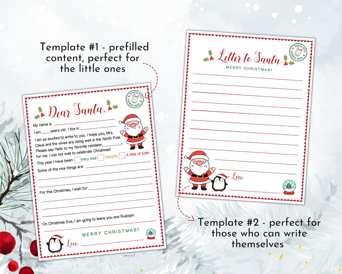 Letter to Santa Kit Printable Letter to Santa Template With - Etsy
